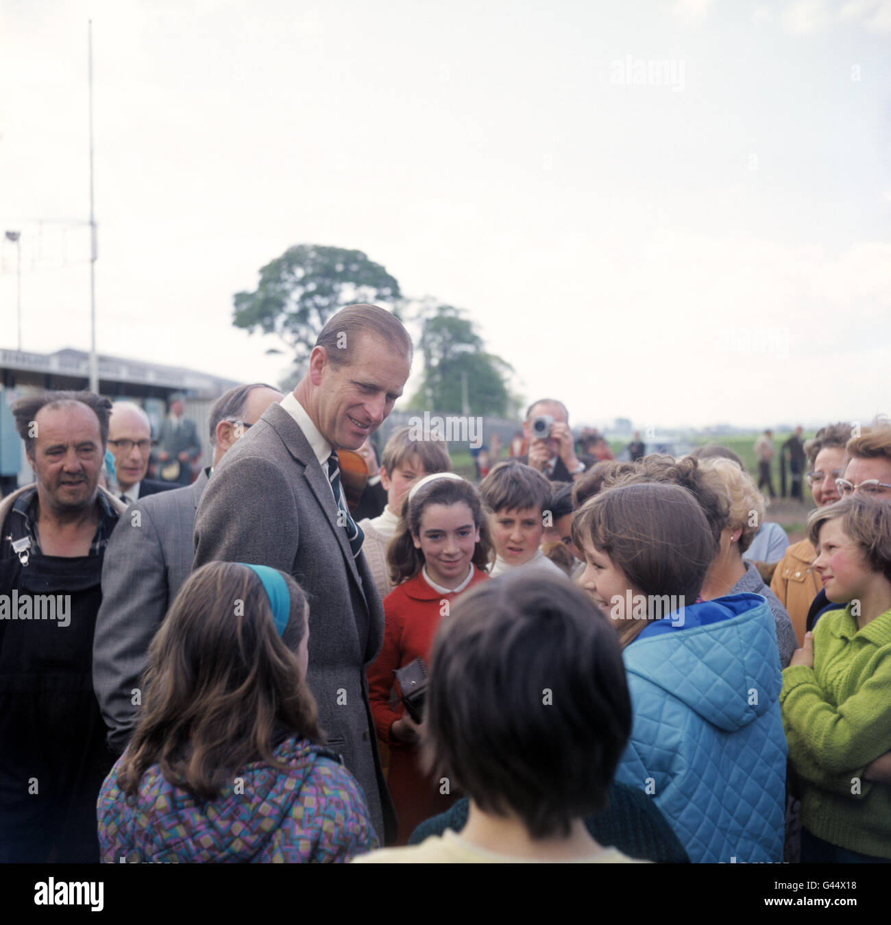 The Duke of Edinburgh talking to children at an impromptu visit to the ...