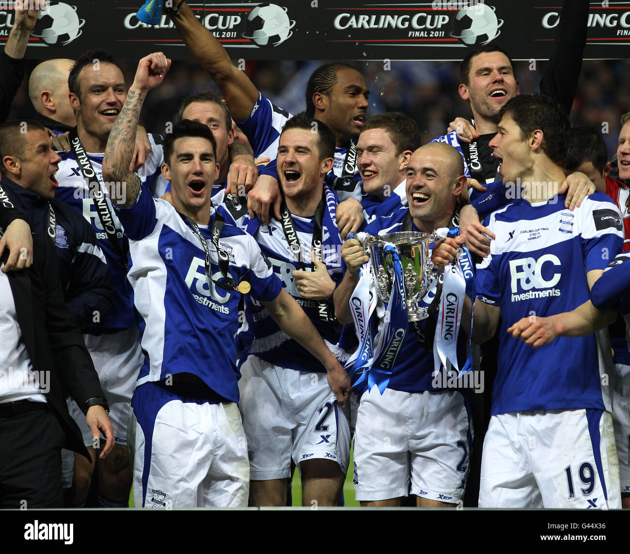 The Birmingham City team celebrate with the trophy after the final ...