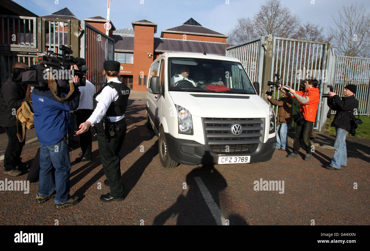 A prison van takes Hazel Stewart away from Coleraine Court, after she ...