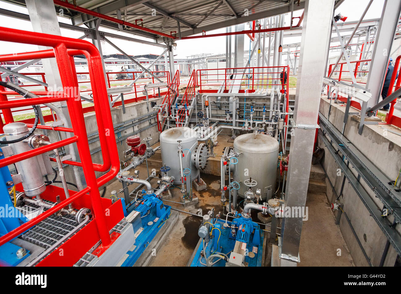 detail of oil pipeline with valves in large oil refinery Stock Photo ...