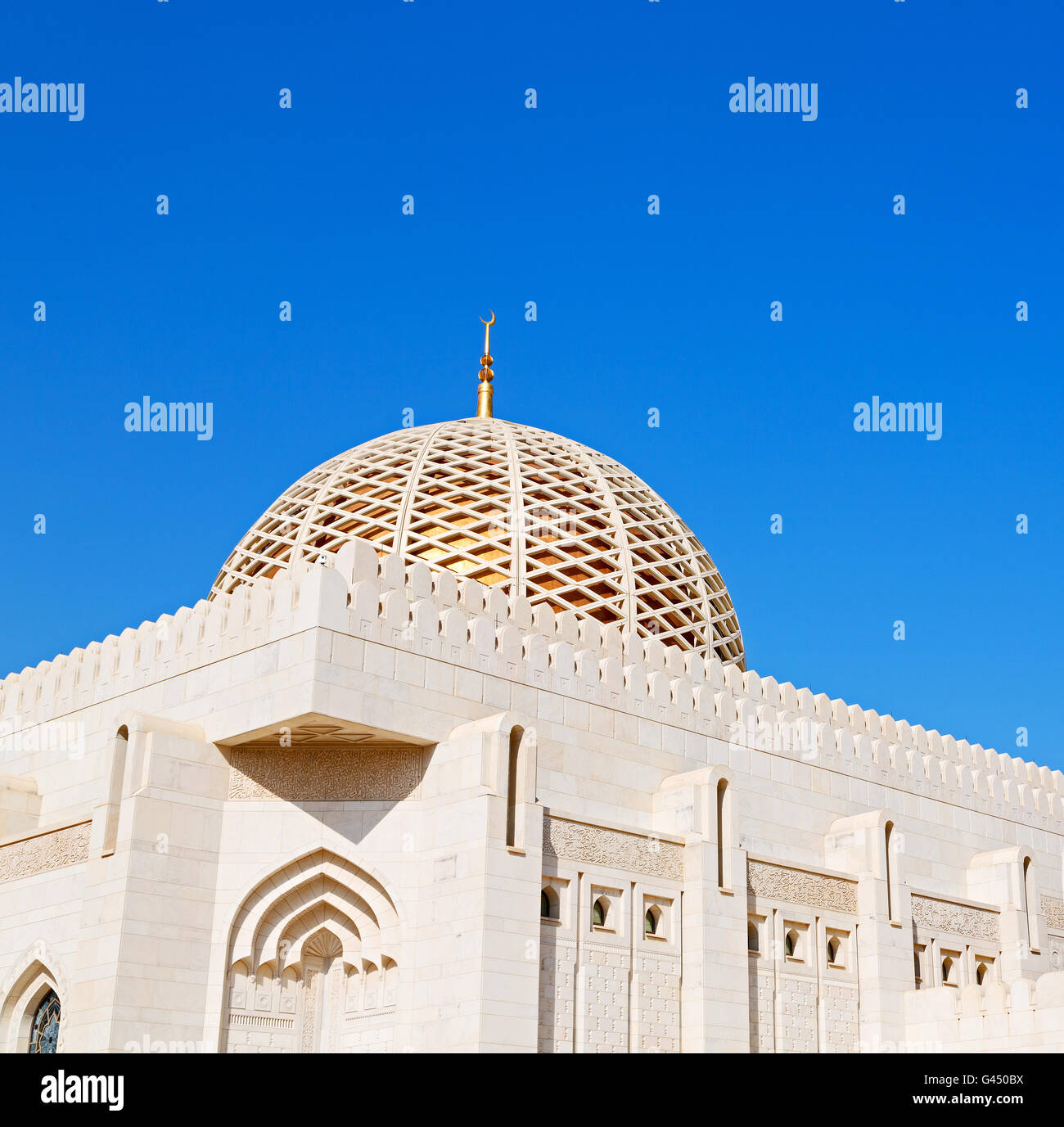 minaret and religion in clear sky in oman muscat the old mosque Stock ...