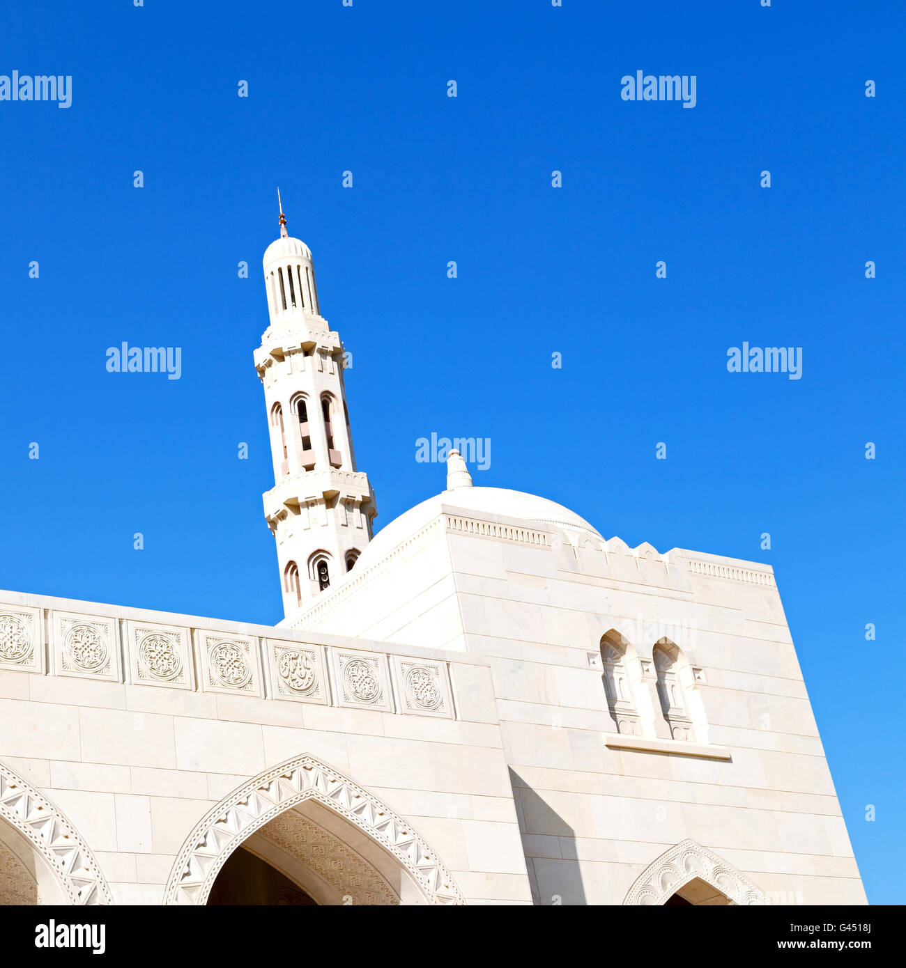 minaret and religion in clear sky in oman muscat the old mosque Stock ...