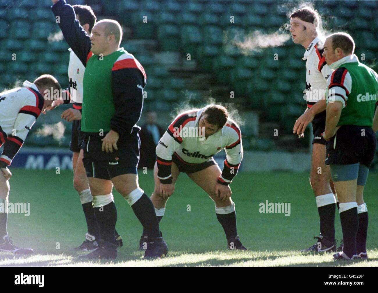 The England Rugby squad train in the cold weather at Twickenham Stadium ...