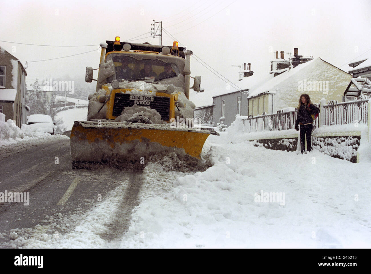 A snow plough battles through drifting snow over a foot deep at Alston ...