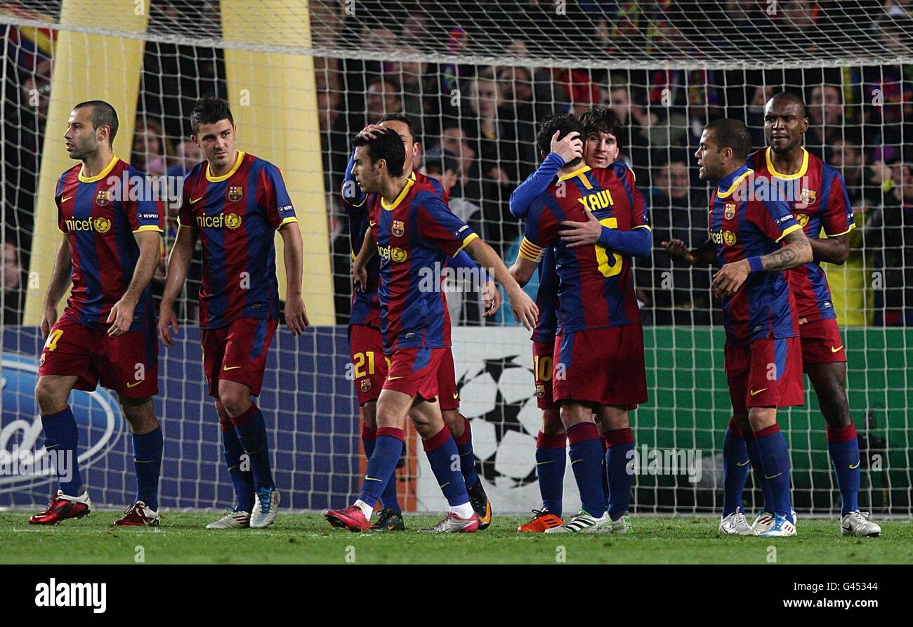 Barcelona's Lionel Messi celebrates scoring his side's third goal of ...