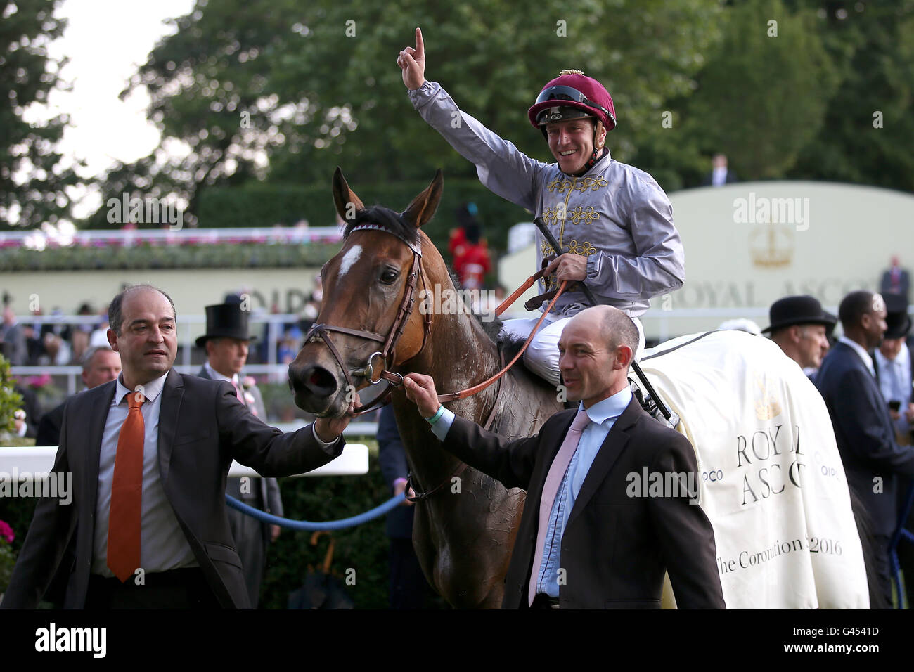 Jockey Gregory Benoist celebrates after his winning ride onboard Qemah ...