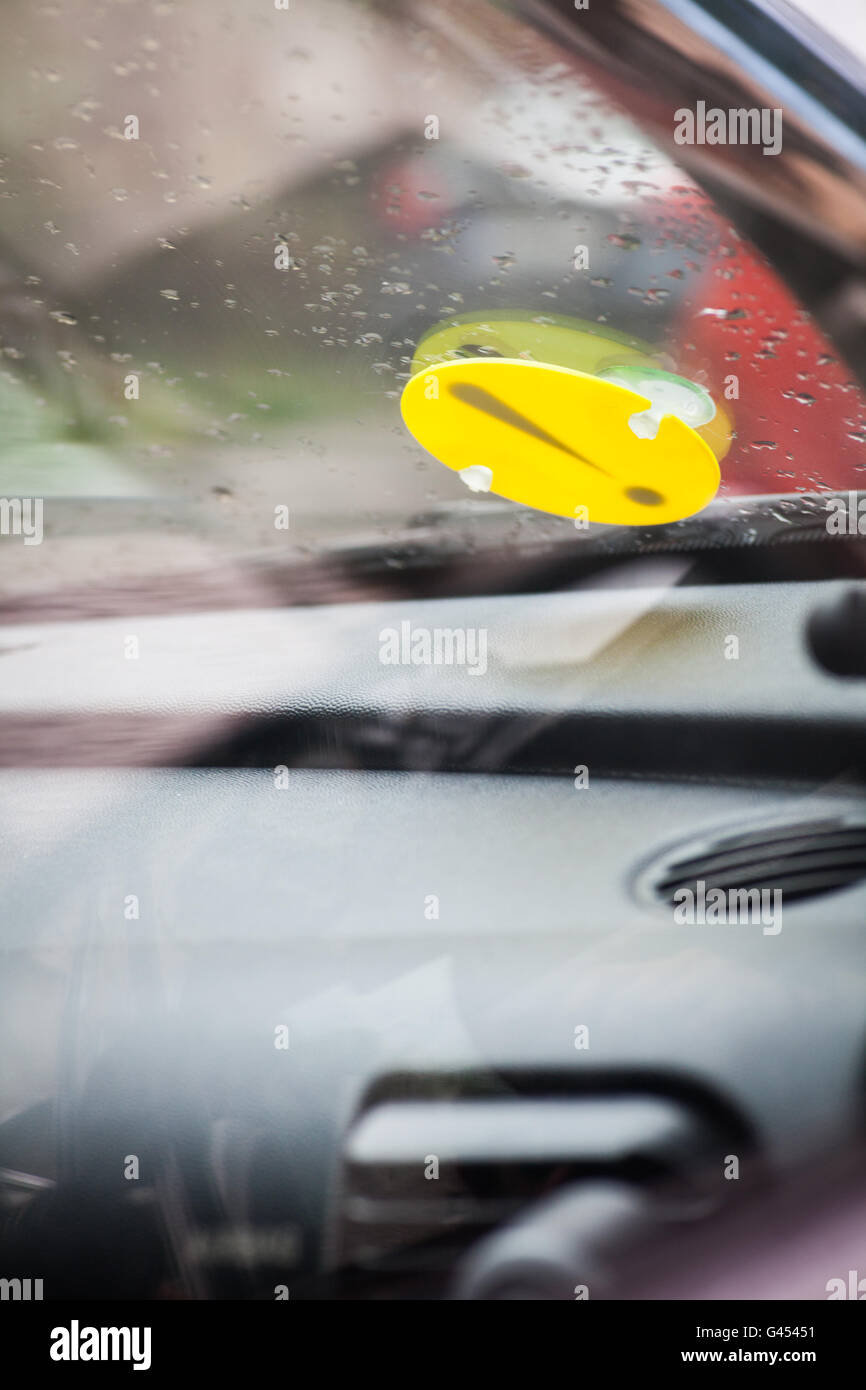 Color image of a beginner driver sign stuck on a car's windshield Stock ...