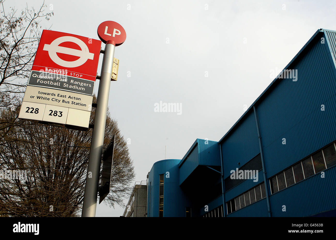 A general view of the bus stop outside Loftus Road, home of Queens Park ...