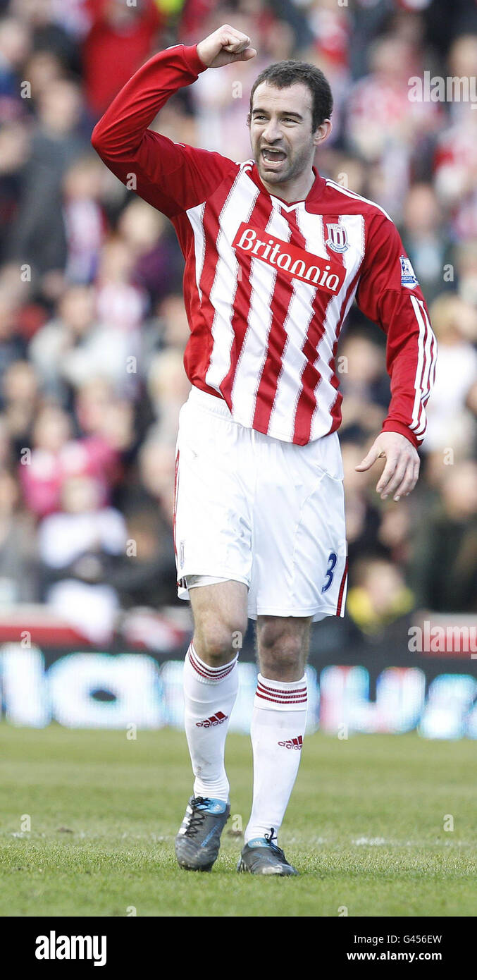 Stoke City's Danny Higginbotham celebrates scoring their second goal ...