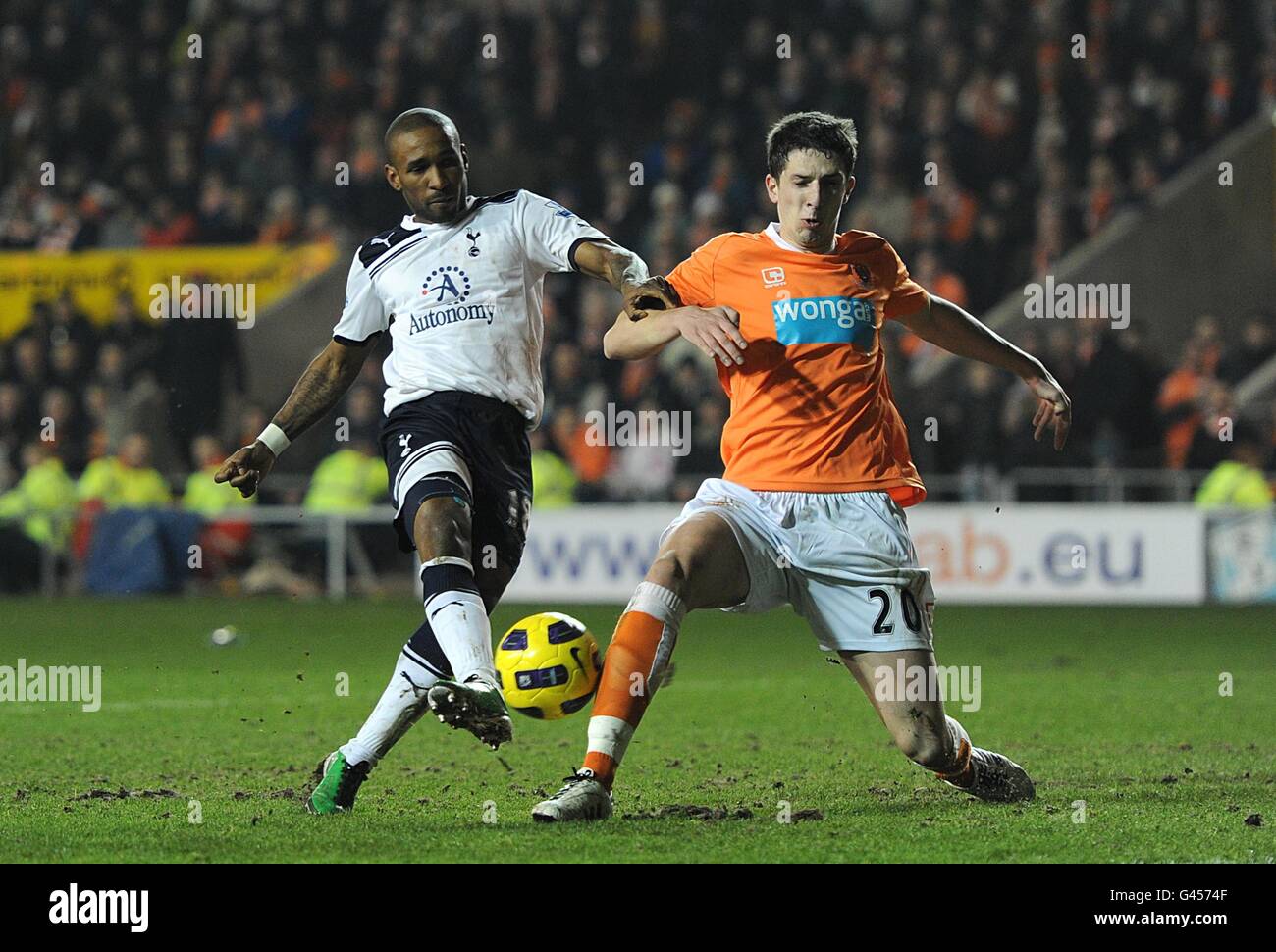 Blackpool's Craig Cathcart (right) blocks a shot by Tottenham Hotspur's ...
