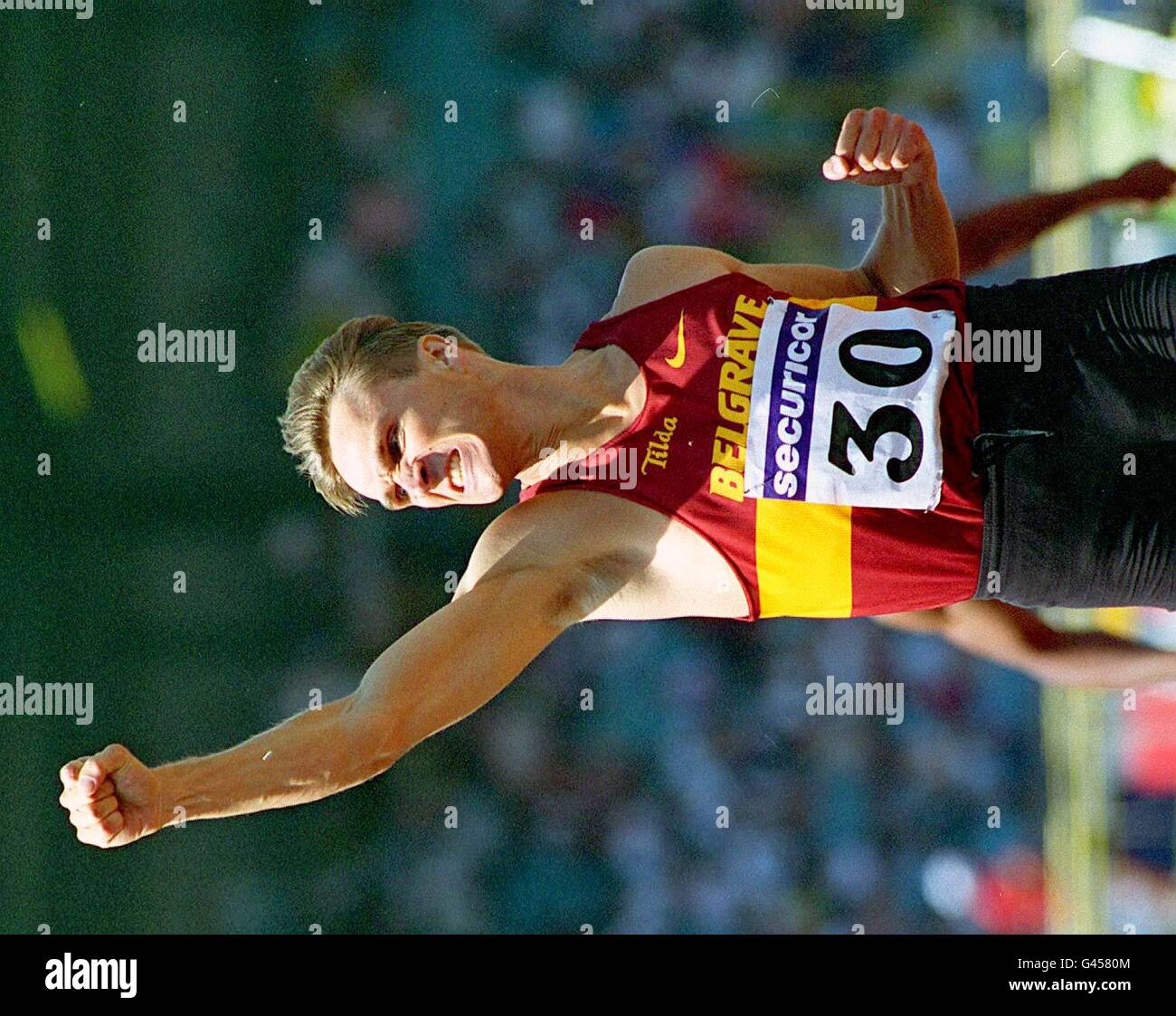 John Ridgeon celebrates after winning the 400 mtrs hurdles and ...