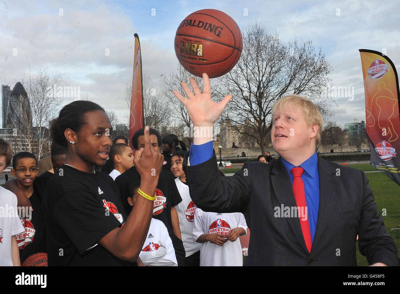 Mayor of London Boris Johnson learns basketball skills from Malcolm ...
