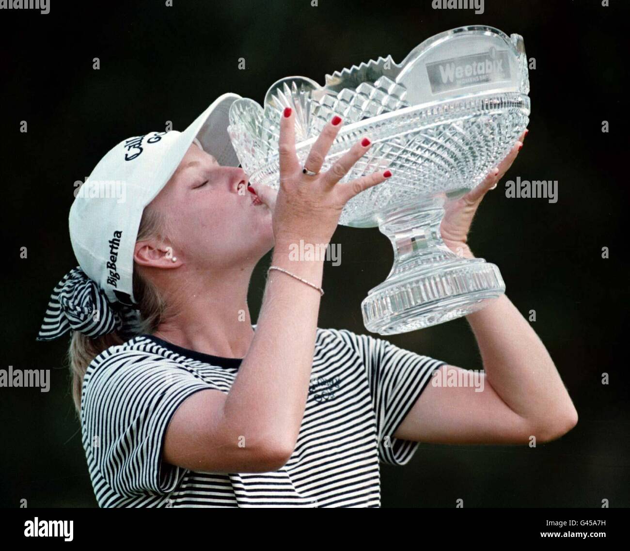 American Emilee Klein kisses the Weetabix Women's Trophy after winning ...