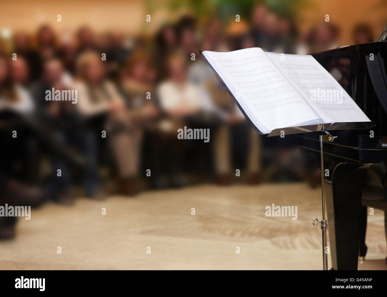 Chopin classical musical score with piano and people background ...