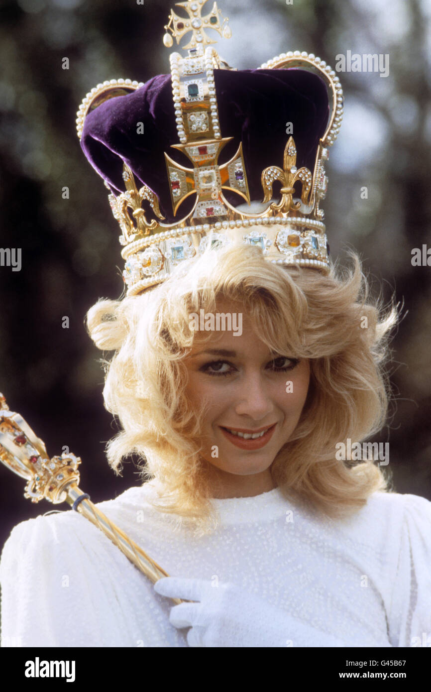 Miss United Kingdom, Mandy Shires, wearing a crown, a replica of part ...