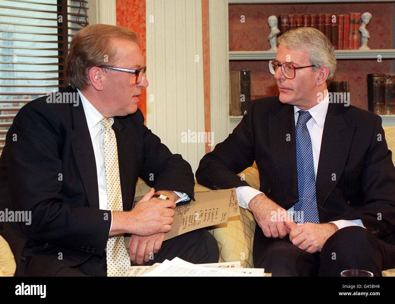 British Prime Minister John Major (R) during an interview with David ...