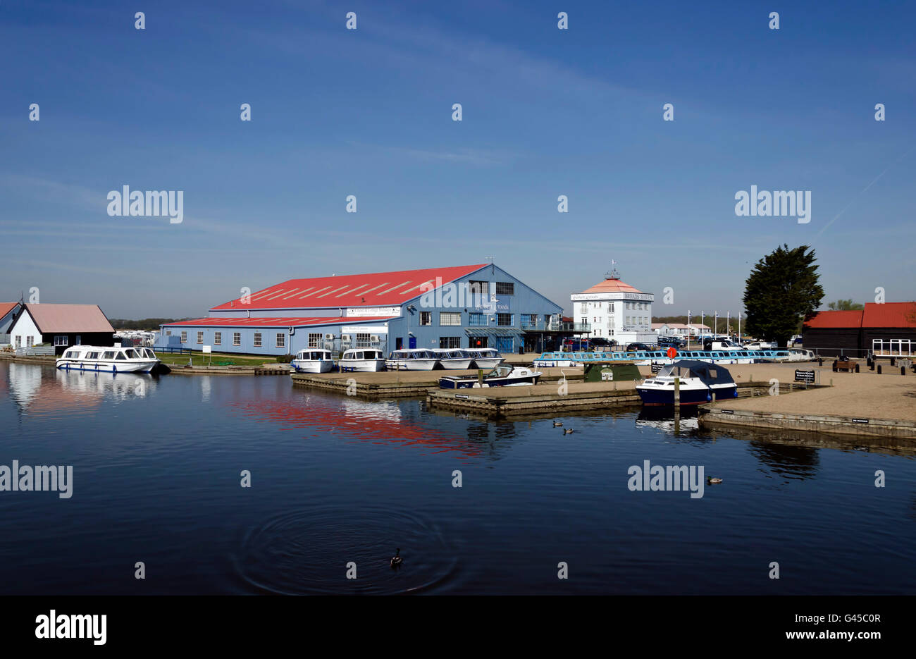 Large boatyard complex at Potter Heigham on the Norfolk Broads, East ...
