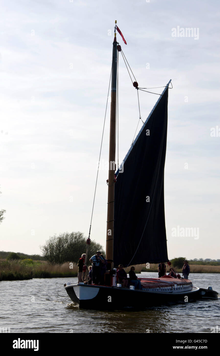 Norfolk Wherry yacht sailing on the River Bure in the Norfolk Broads ...