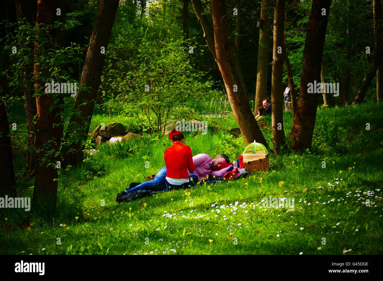 In Spring People enjoy freetime in West Park Munich Germany Europe ...