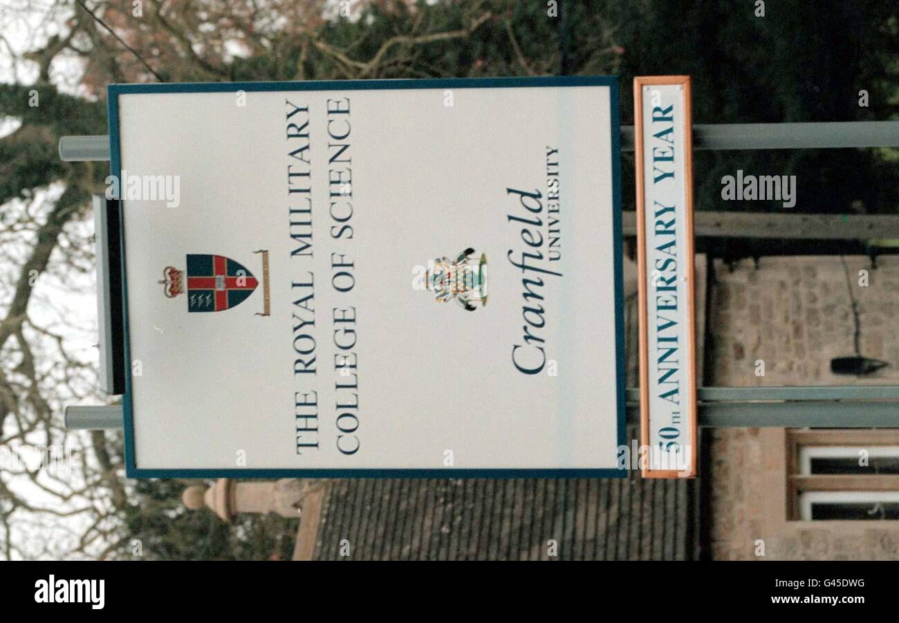 Sign at entrance to The Royal Military College of Science at Shrivenham ...