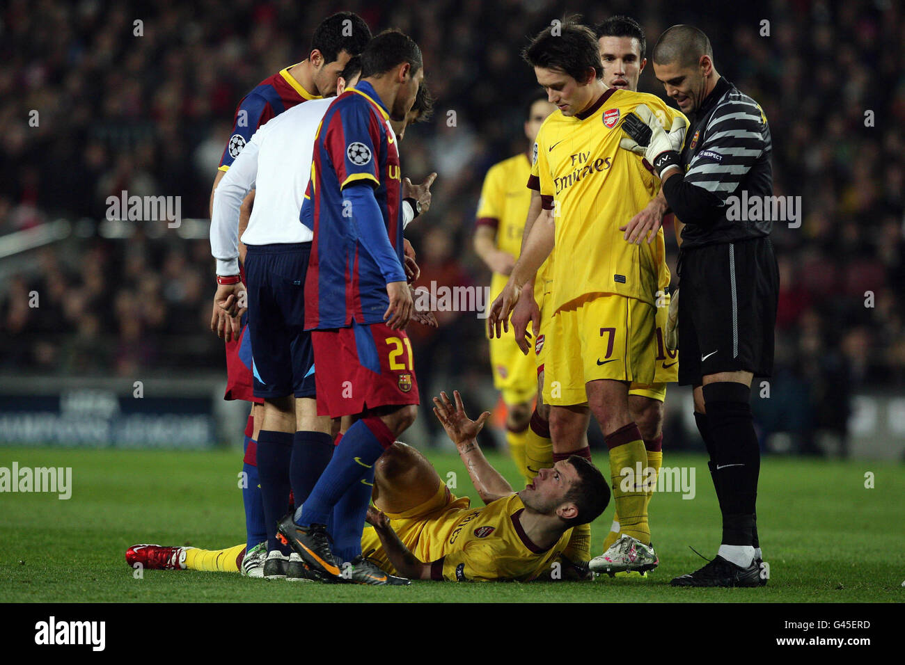 Arsenal's Jack Wilshere on the floor following an incident during the ...