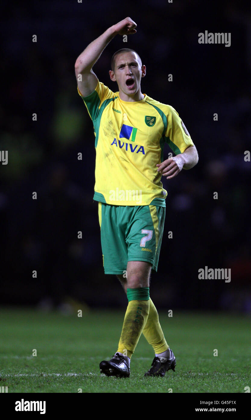 Norwich City's Andrew Crofts celebrates with the fans after their 3-2 ...