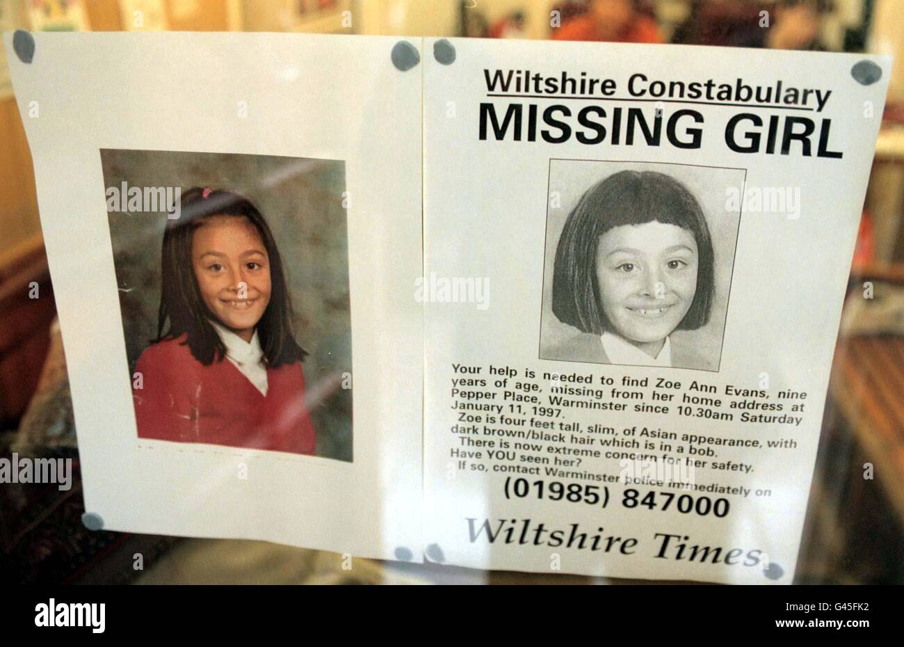Still missing.....a poster of Zoe Evans in Warminster Town Centre today ...