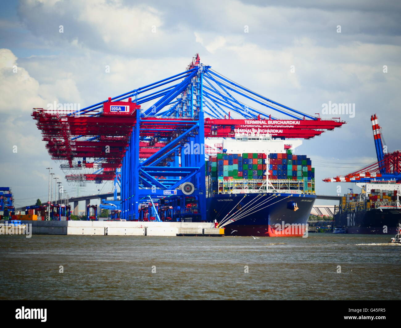 Europe Germany Hamburg Port of Hamburg container ship at dock Stock ...
