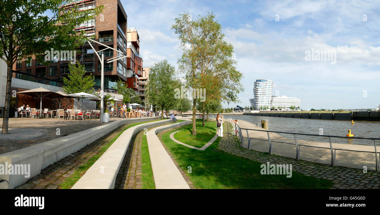 Europe Germany Hamburg Hafencity promenade rest place and seat Stock ...