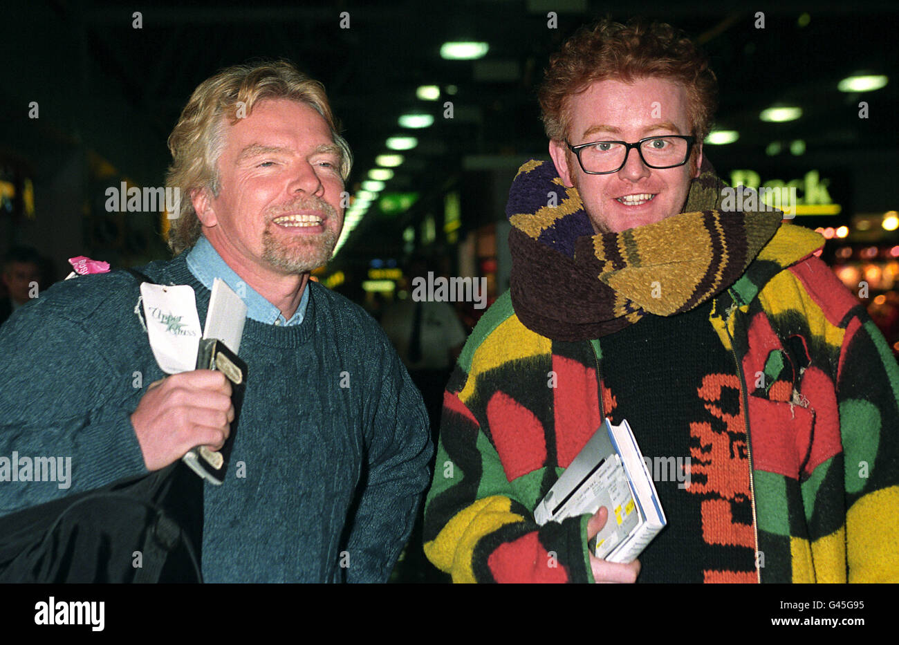 Richard Branson (left) and Chris Evans at Heathrow before boarding ...