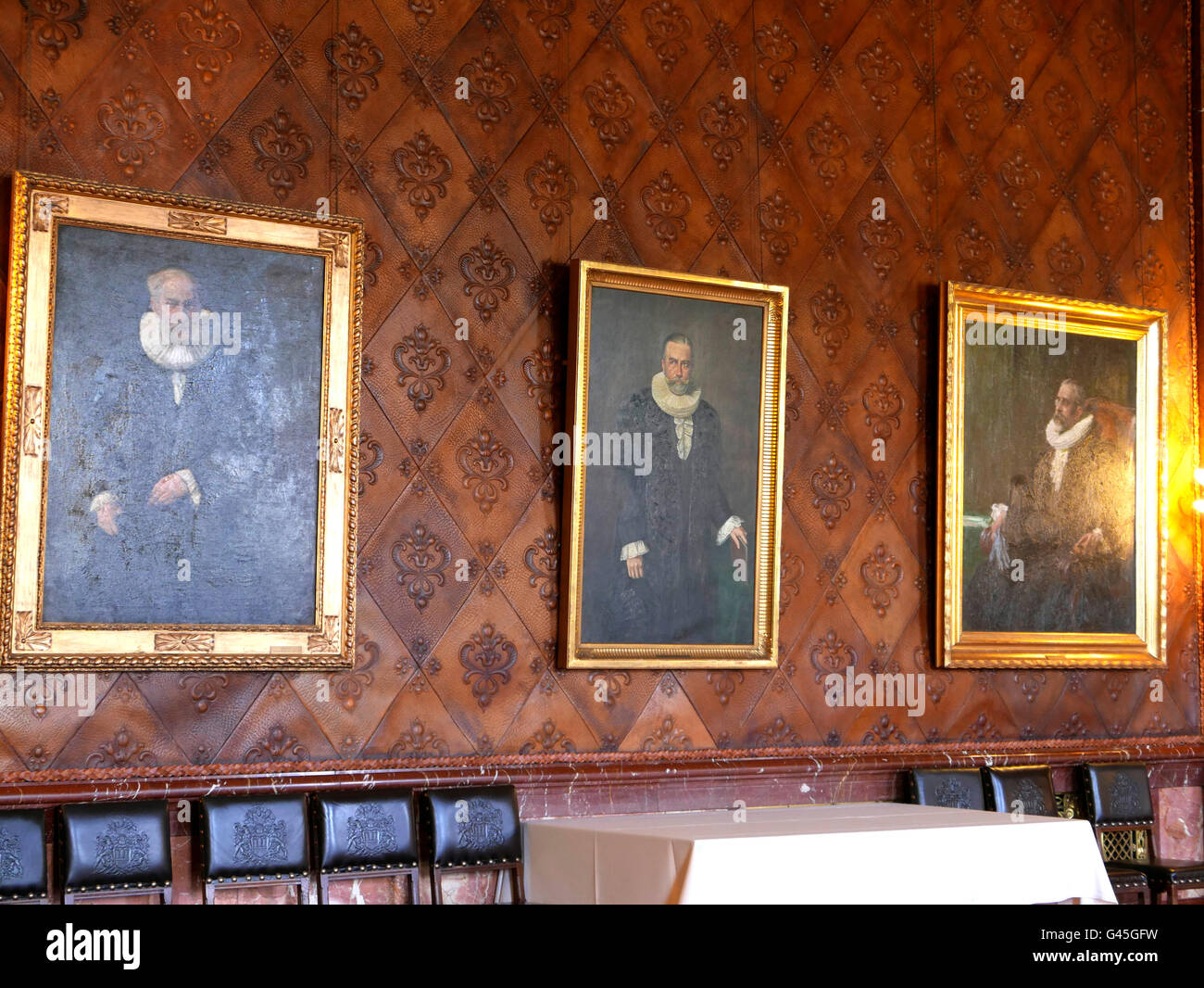 Europe Germany Hamburg Town Hall old mayor portraits painting Stock ...