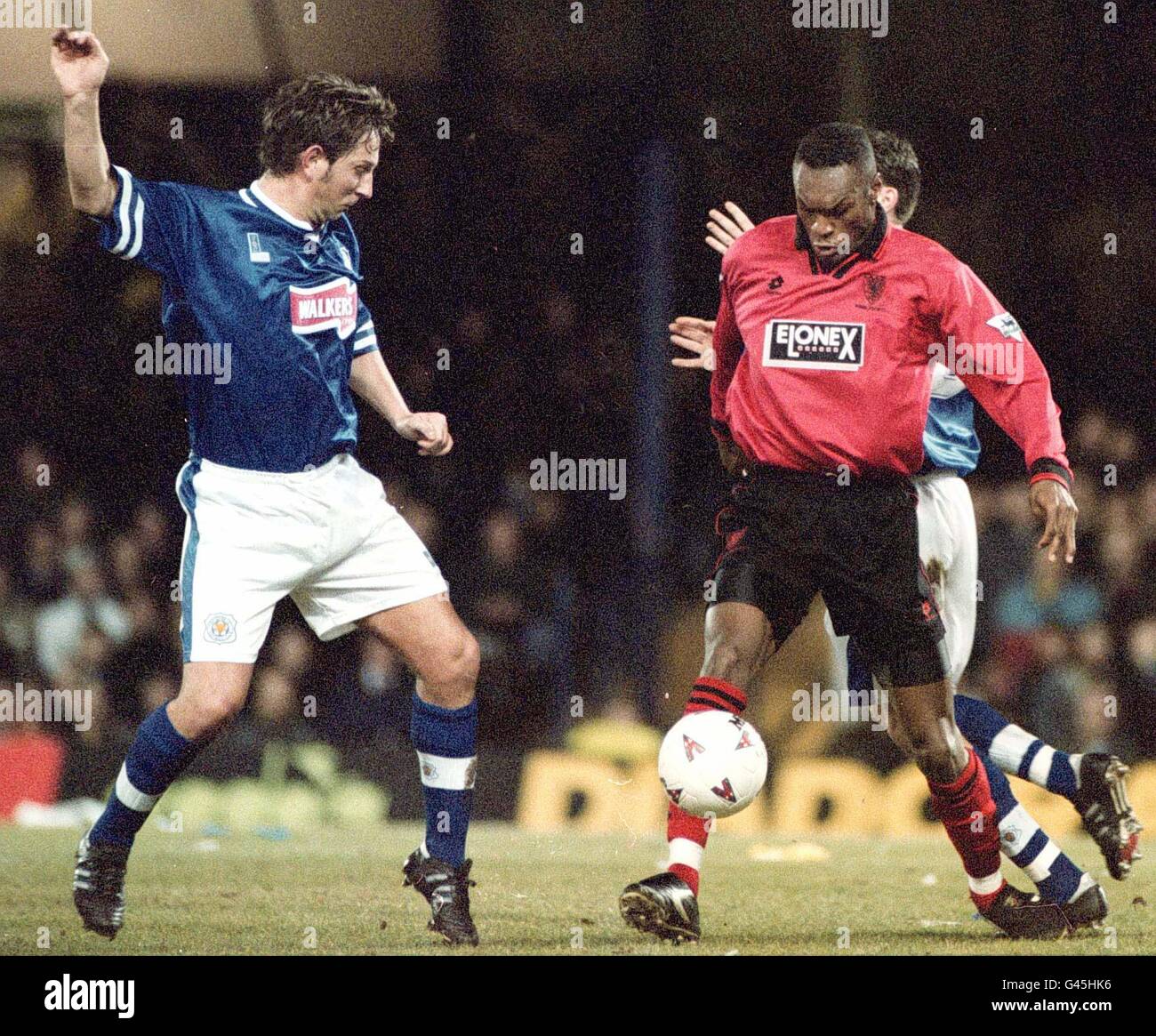 Leicester's Garry Parker in action with Wimbeldon's Marcus Gayle (right ...