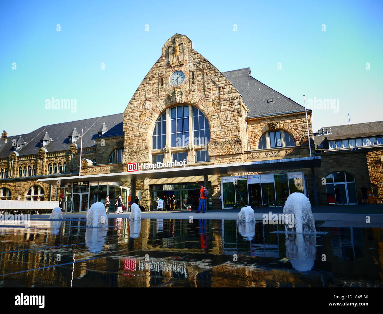 Europe Germany Aachen main train station floor fountain Stock Photo - Alamy