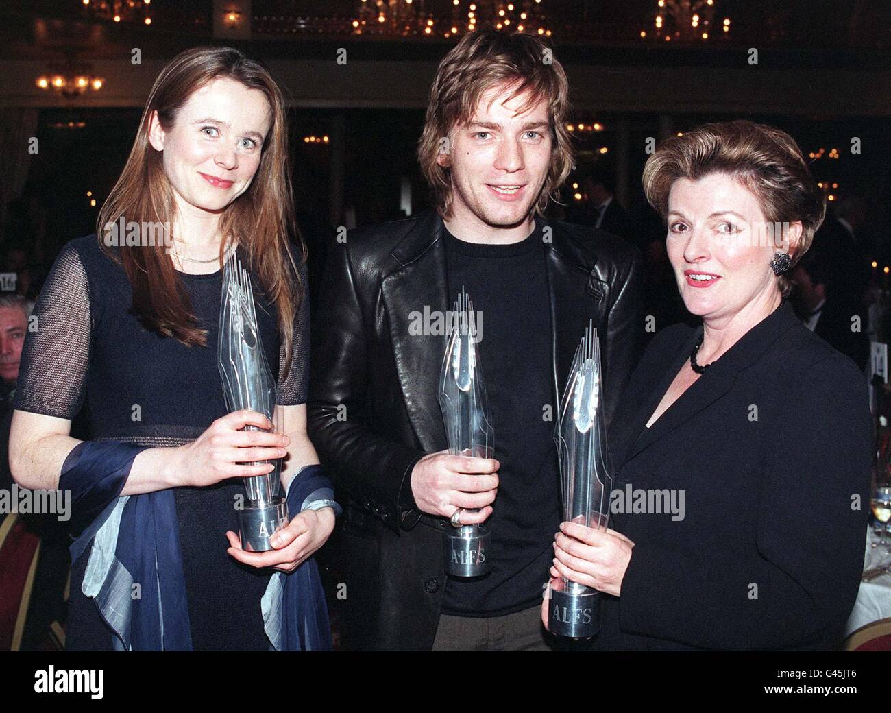 (L-R) Emily Watson, Ewan McGregor and Brenda Blethyn celebrating with ...