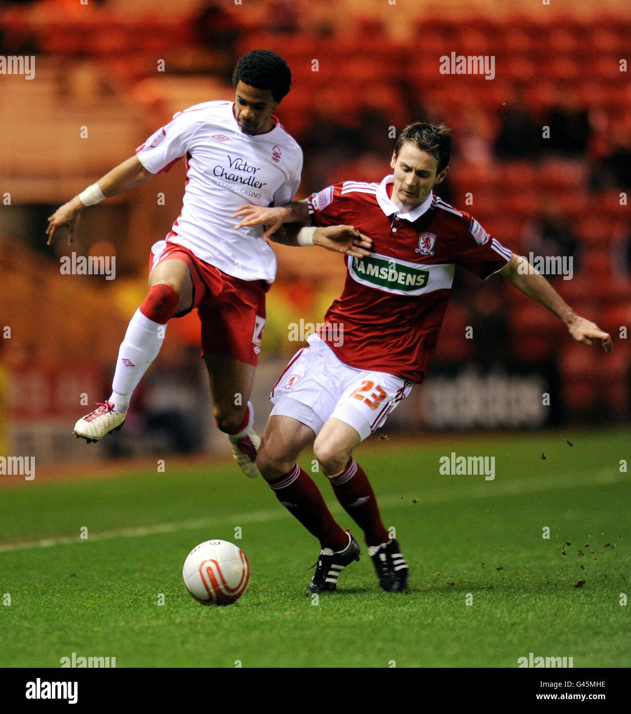 Nottingham Forests Garath McCleary (left) battles with Middlesbroughs ...