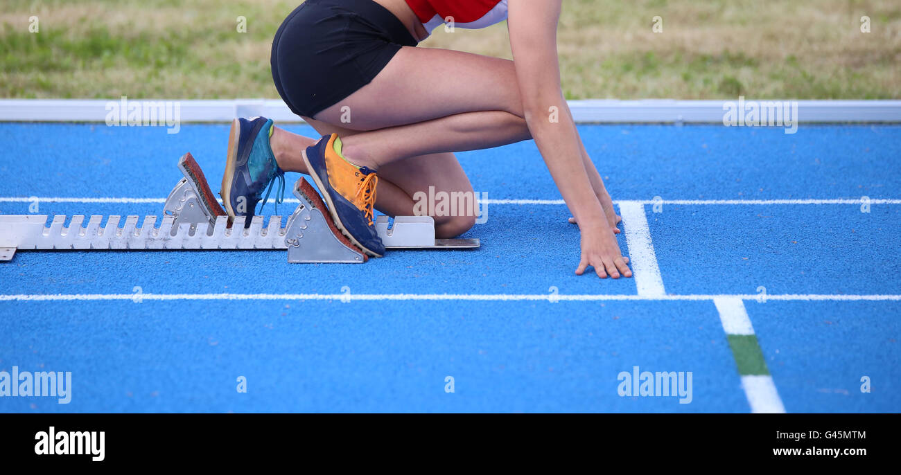 Athletics starting blocks hi-res stock photography and images - Alamy