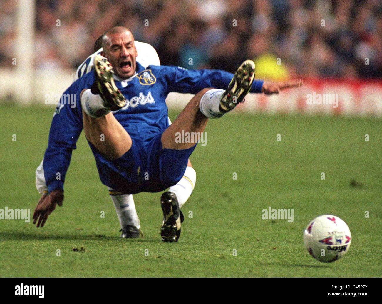 Rough and tumble of Premiership soccer as Gianluca Vialli of Chelsea ...