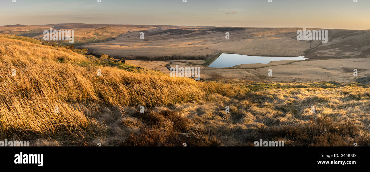 Panorama March Haigh Reservoir, Marsden Moor and Pule Hill, Lancashire ...