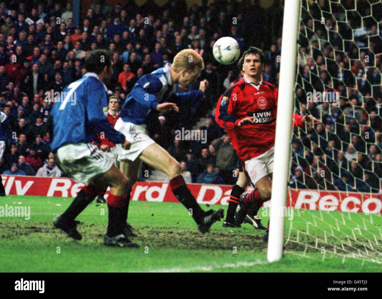 Erik Bo Andersen heads the ball into the net for Ranger's second gaol ...