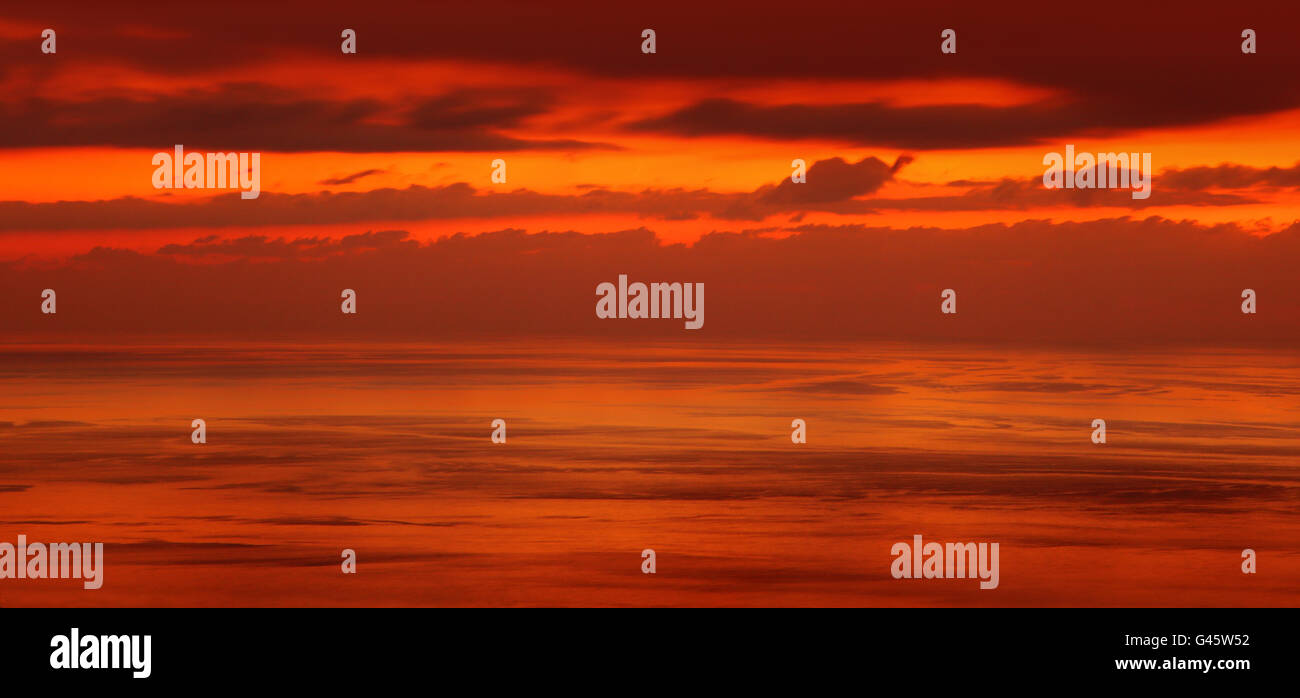 Beautiful sunset over sea, red dramatic skyscape, amazing evening ...