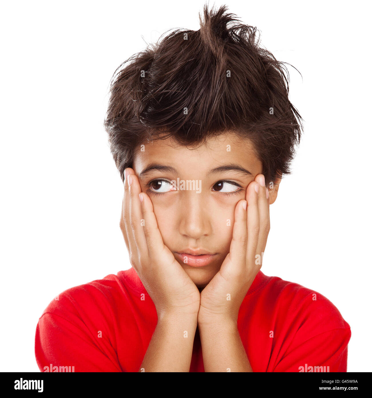 Portrait of an upset boy isolated on white background, displeased ...