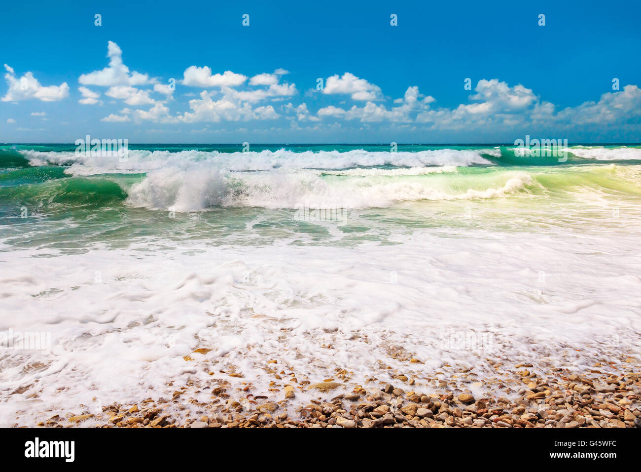 Beautiful sea landscape, surf beach destination, turquoise waves ...