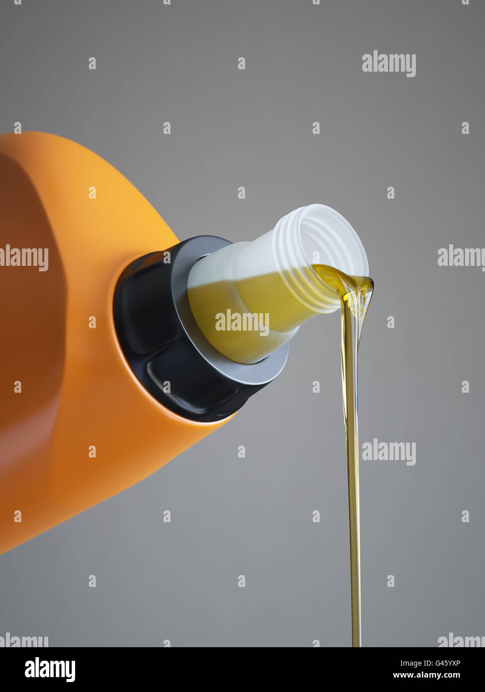 Pouring engine oil close-up isolated on grey background 3d illustration ...