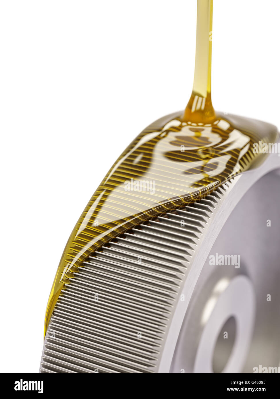 Oiling gears concept isolated on white background close-up 3d ...
