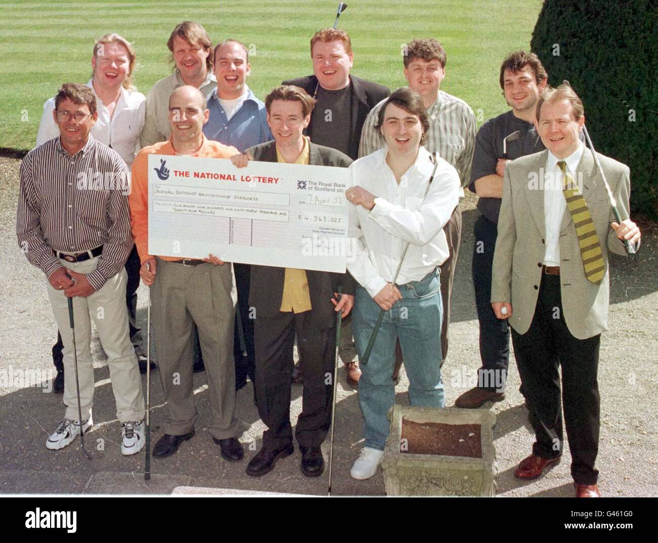 A syndicate of eleven car workers from Vauxhalls in Luton celebrate a 4 ...