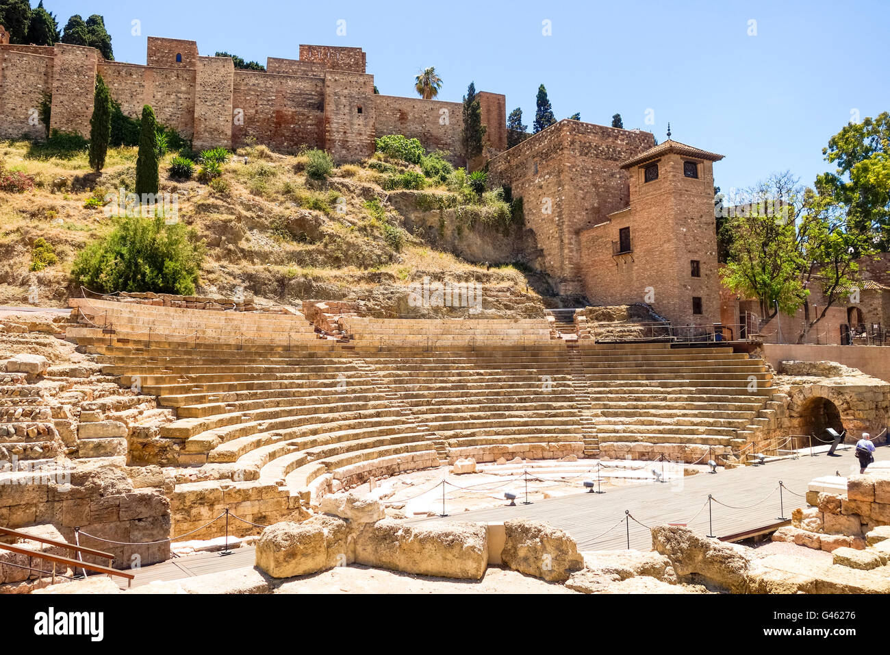 Malaga Spain. Malaga Alcazaba. Ancient Roman amphitheater with Alcazaba ...