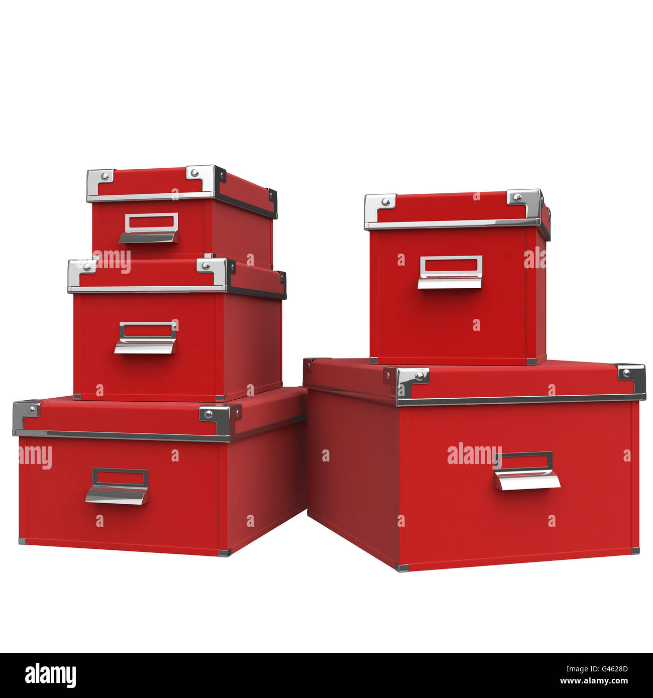 Red boxes with handles. 3D graphic Stock Photo - Alamy