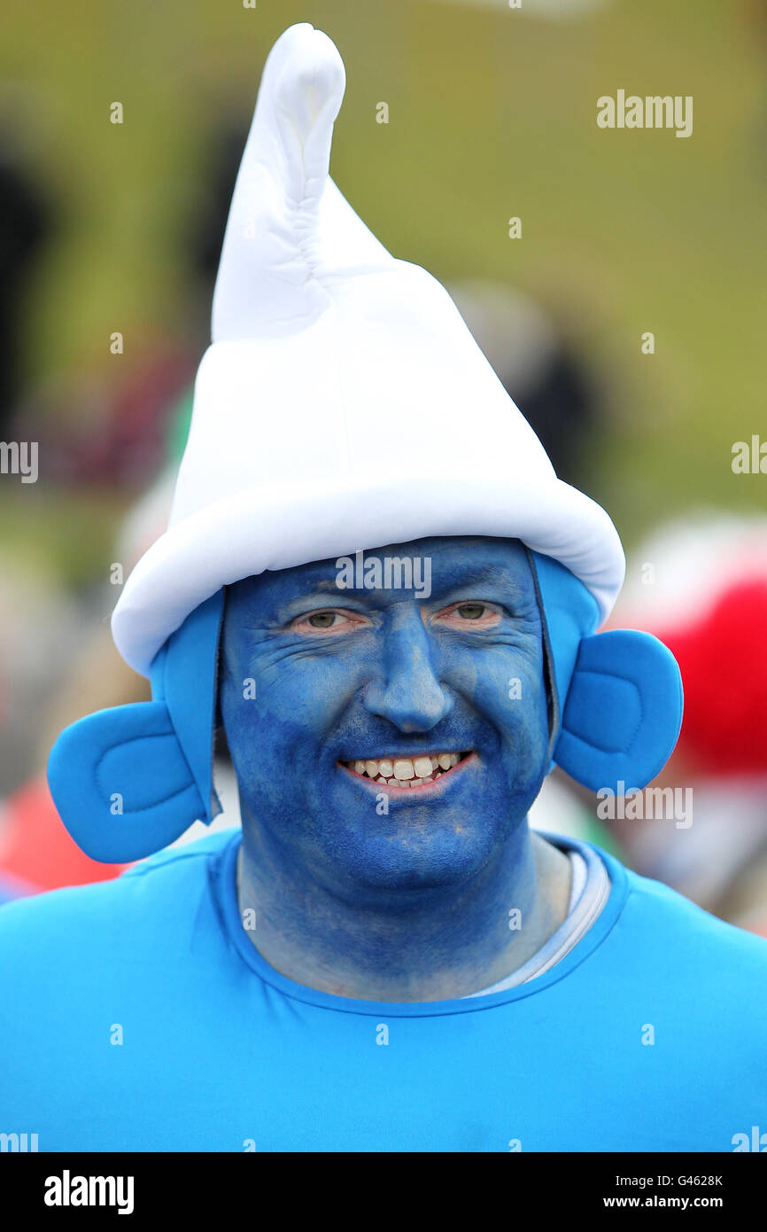 Scotland fan dressed as smurf outside murrayfield prior to kick off hi ...