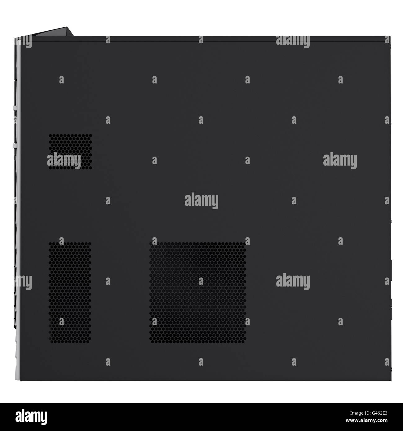 PC case side view on ventilation holes. 3d graphic Stock Photo - Alamy