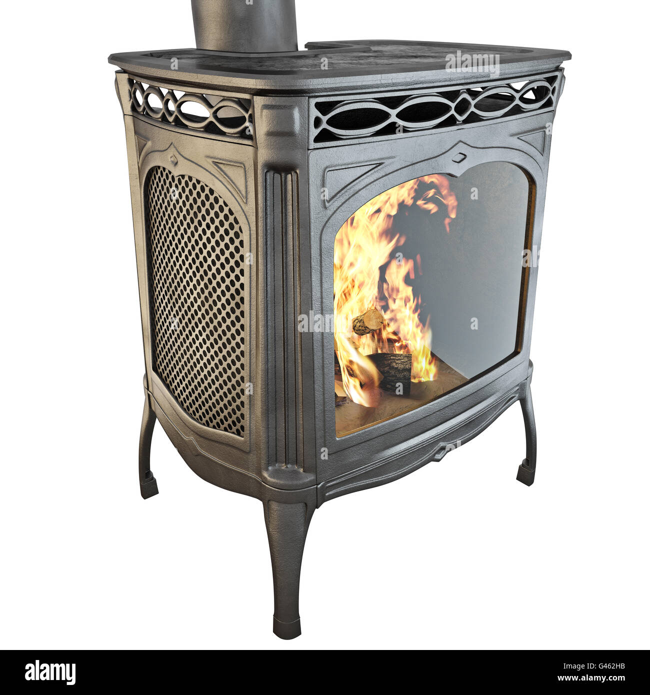 Fireplace side view isolated fire 3d graphics Stock Photo - Alamy